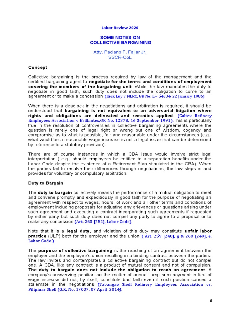Notes On CBA 2020 | PDF | Collective Bargaining | Collective Agreement