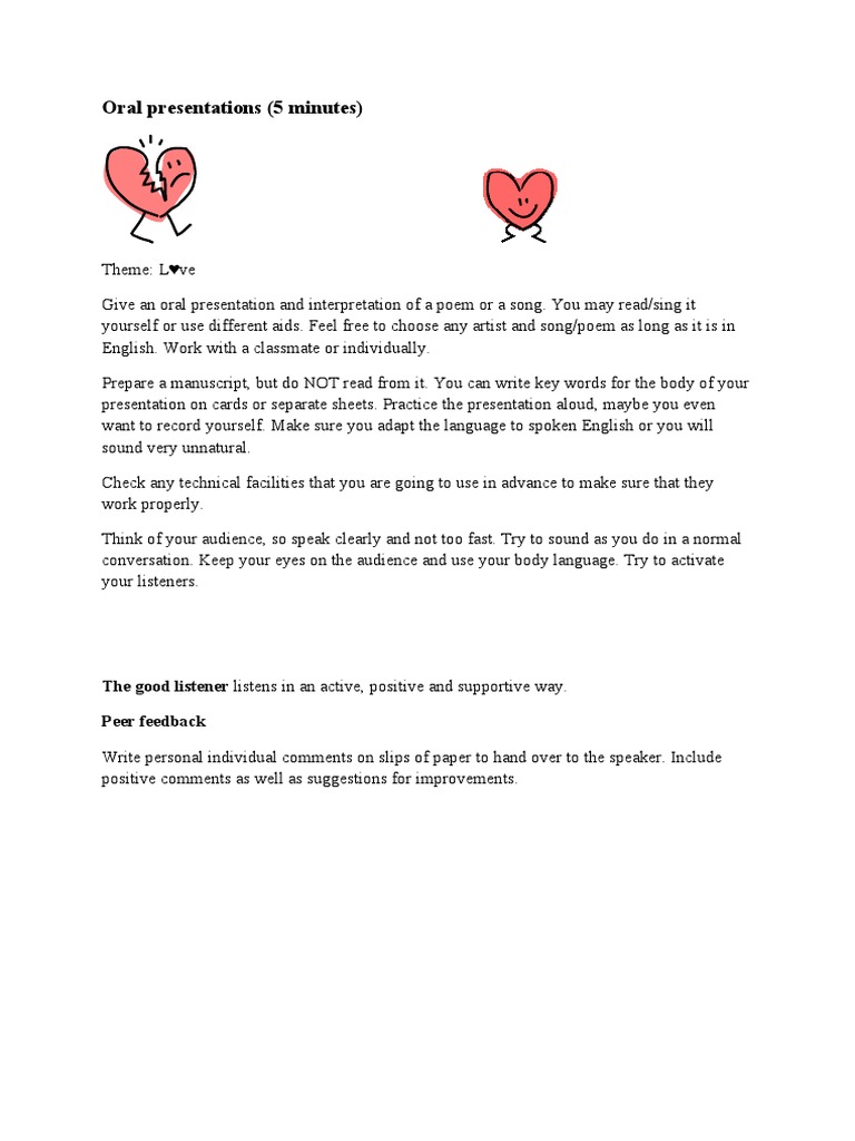 Oral Presentations (5 Minutes) : The Good Listener Listens in An Active ...