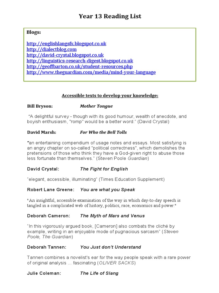 A Level Lang Reading List | PDF