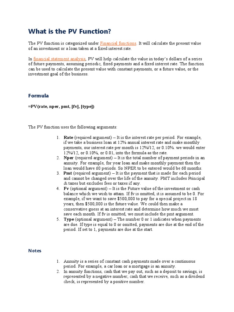What Is The PV Function | PDF | Present Value | Interest