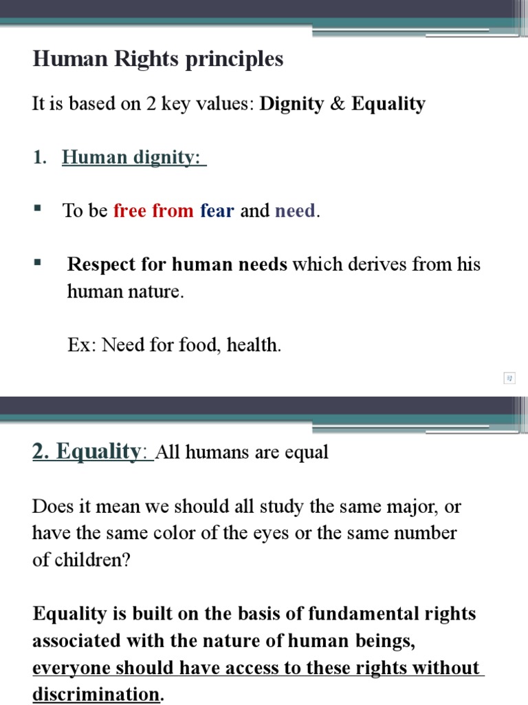 Human Rights Principles: It Is Based On 2 Key Values: Dignity ...
