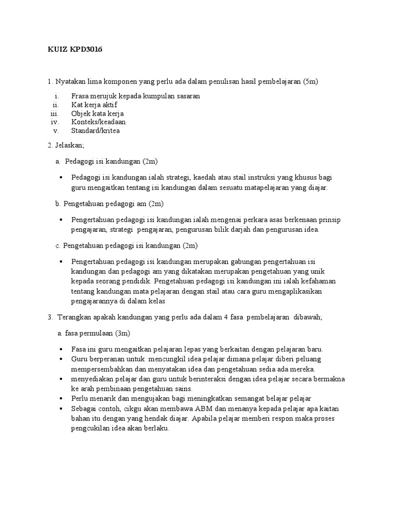 Kuiz KPD3016 | PDF | Seni | Pengembangan Diri