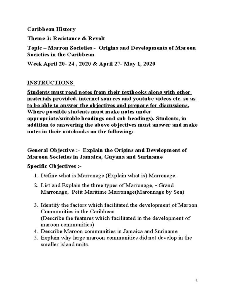 Maroon Societies (Resistance & Revolt) | PDF