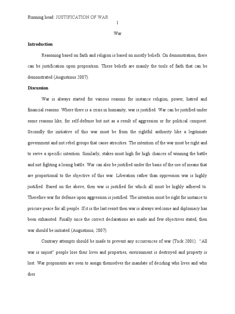 War Justification - 1pg | PDF | Justification (Theology) | Reason