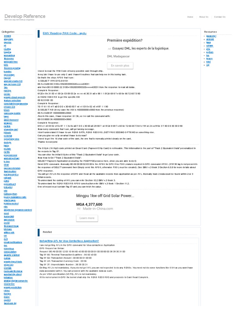 EMV Reading PAN Code - Apdu | PDF | Emv | Computer Data