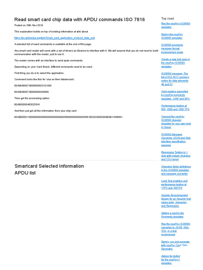 Read Smart Card Chip Data With Apdu Commands Iso 7816 Pdf Pdf Smart Card Computer Data