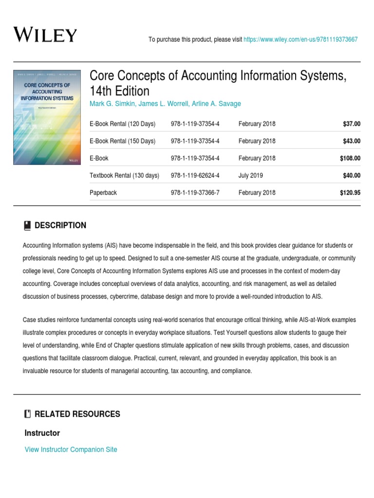 Wiley - Core Concepts of Accounting Information Systems, 14th Edition ...