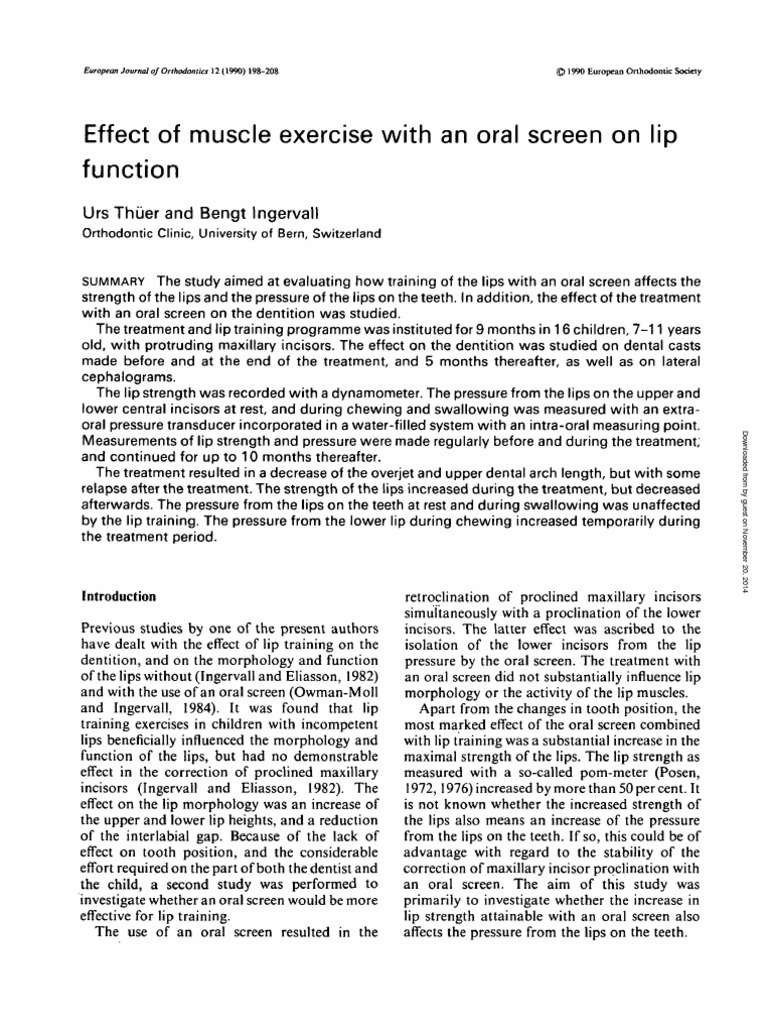 Effect of Muscle Exercise With An Oral Screen On Lip Function | PDF ...