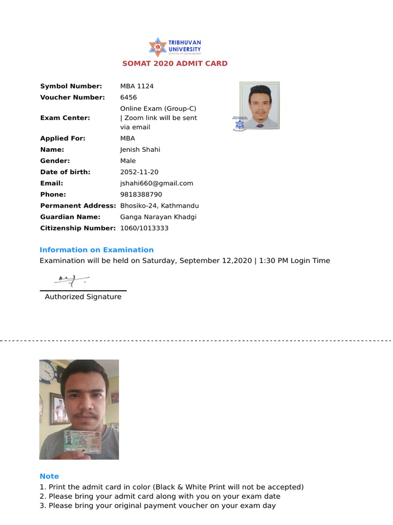 SOMAT 2020 MBA ADMIT CARD | PDF