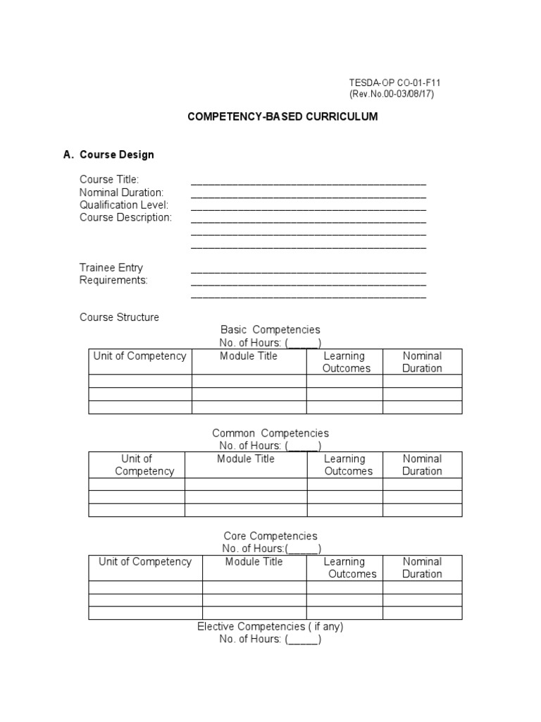 TESDA Competency-Based Curriculum Guidelines | PDF | Teaching ...