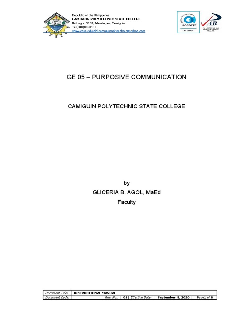 Ge 05 - Purposive Communication: Camiguin Polytechnic State College ...