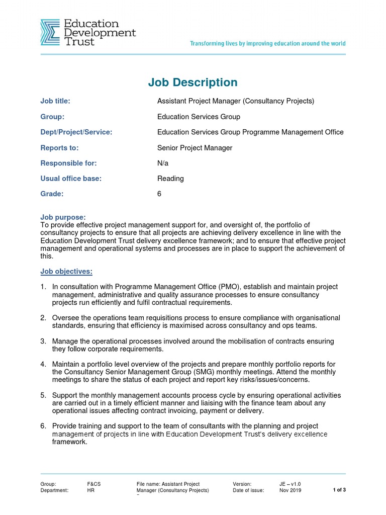 Assistant Project Manager Job Description | PDF | Project Management ...