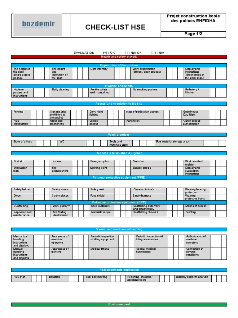 CHECKLIST HSE Project | PDF | Safety | Public Health