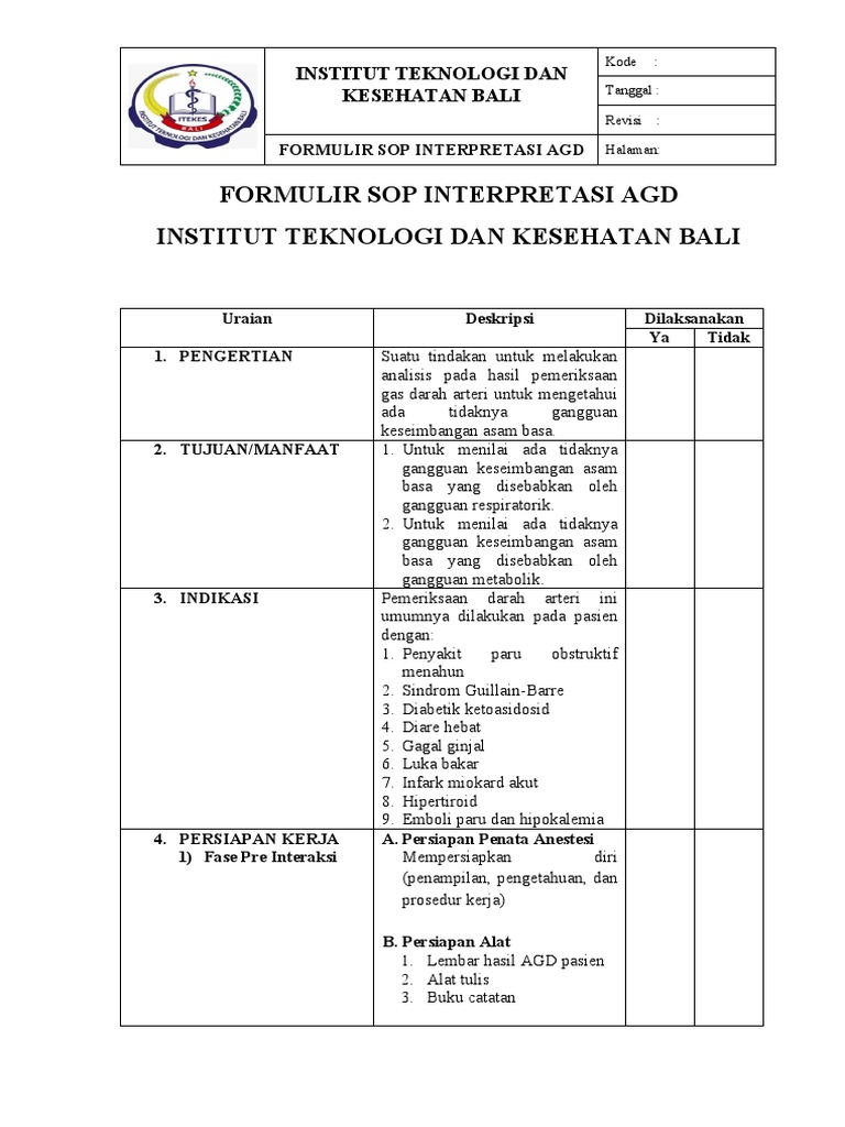 SOP Interpretasi AGD ITK Bali | PDF