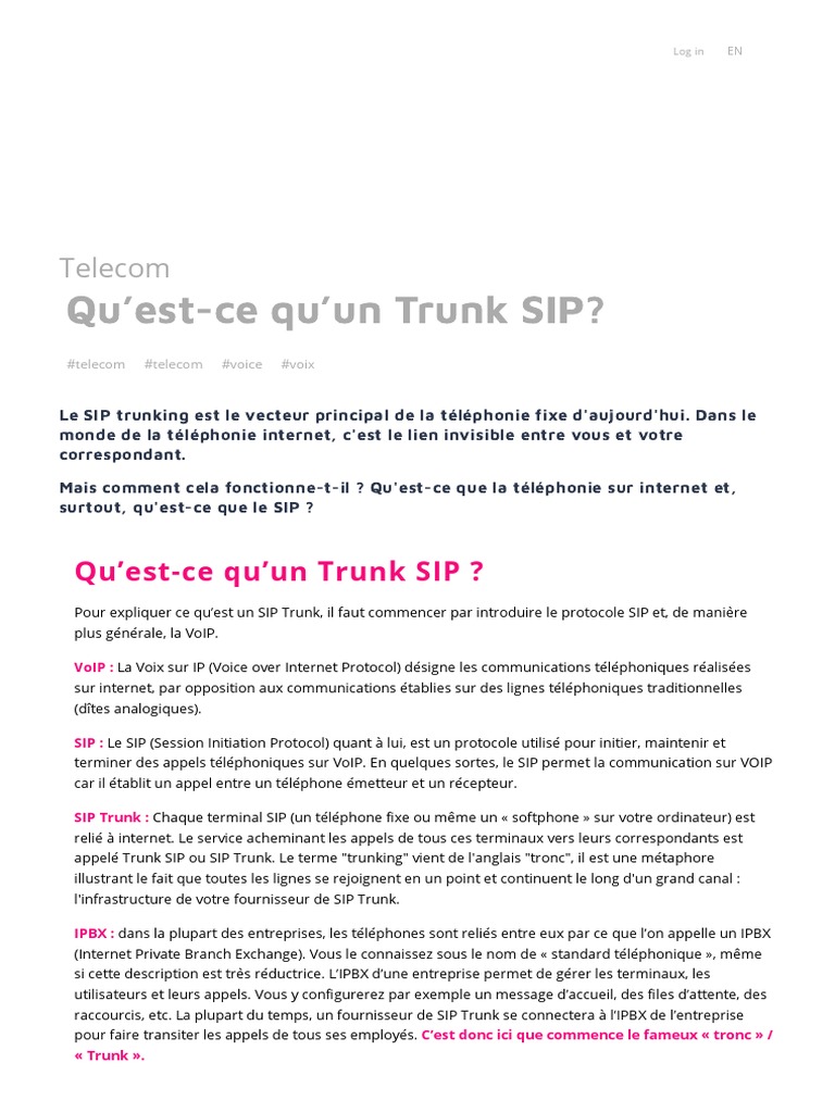 Qu'est-Ce Qu'un Trunk SIP - Comment Fonctionne Un Trunk SIP - PDF | PDF | Voix sur IP | séance d ...