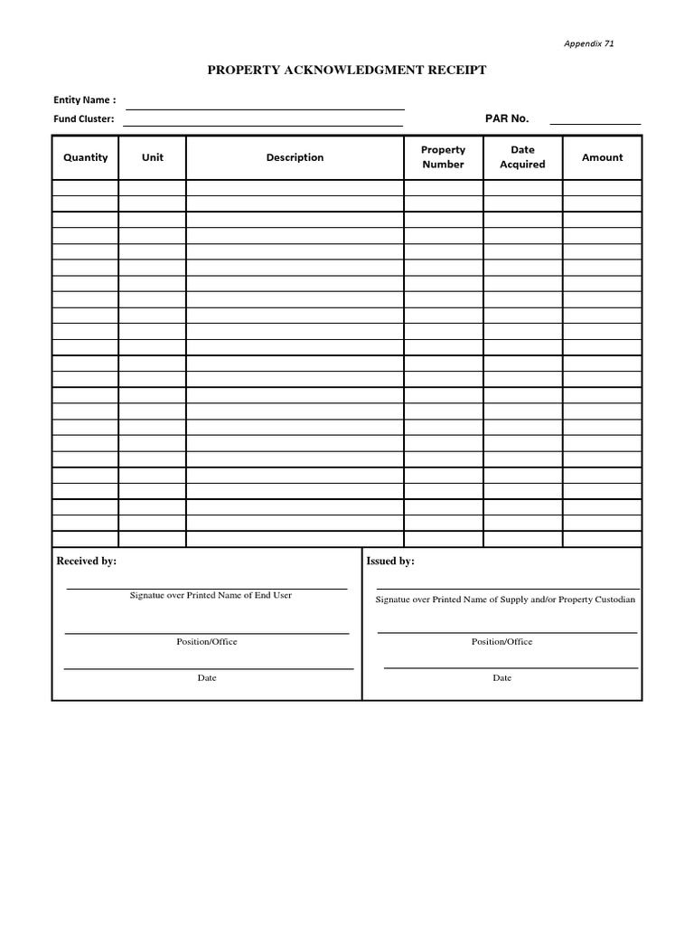 Appendix 71 Property Acknowledgment Report | PDF