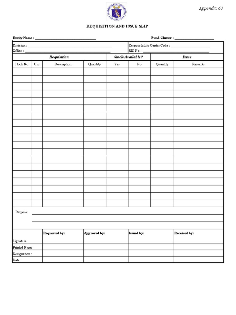 Appendix 63 - Requisition and Issue Slip | PDF