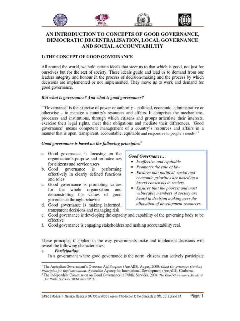 Understanding Good Governance Concepts | PDF | Governance ...