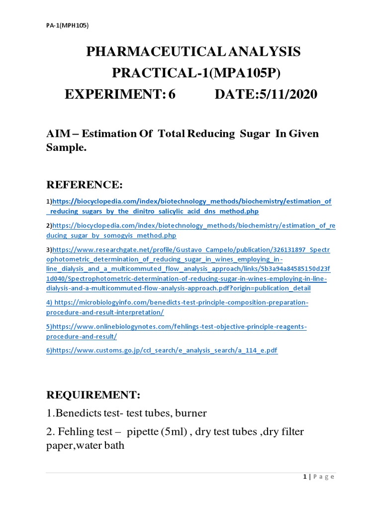 Total Reducing Sugar Estimation Methods | PDF