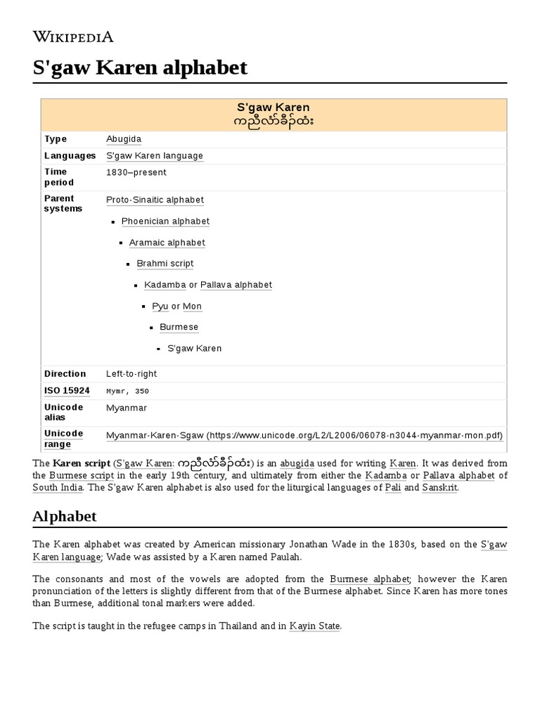 S'gaw Karen Alphabet PDF | PDF | Alphabet | Semiotics
