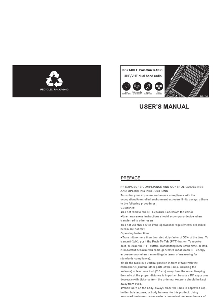 Portable Two-Way Radio User Manual | PDF | Radio | Transmitter