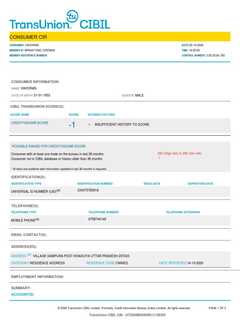 ReportPdfResponseServlet Cibil Sample | PDF | Business