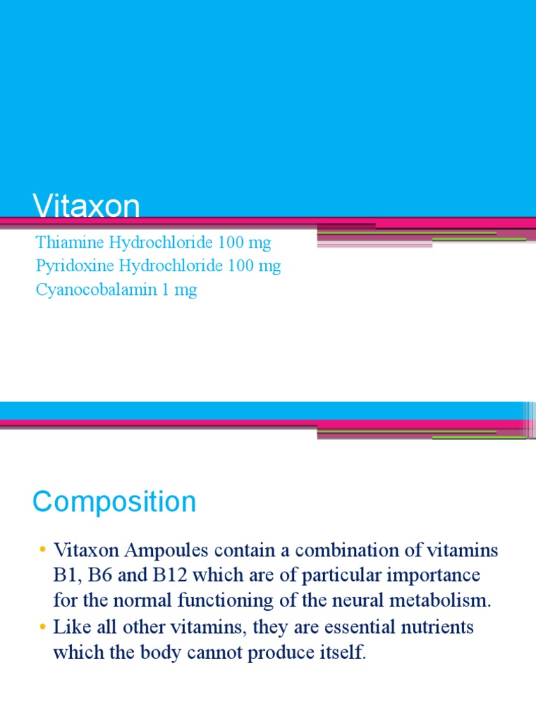 Vitaxon: Thiamine Hydrochloride 100 MG Pyridoxine Hydrochloride 100 MG ...