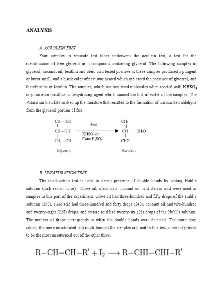 Analysis: A. Acrolein Test | PDF | Chemical Substances | Chemistry