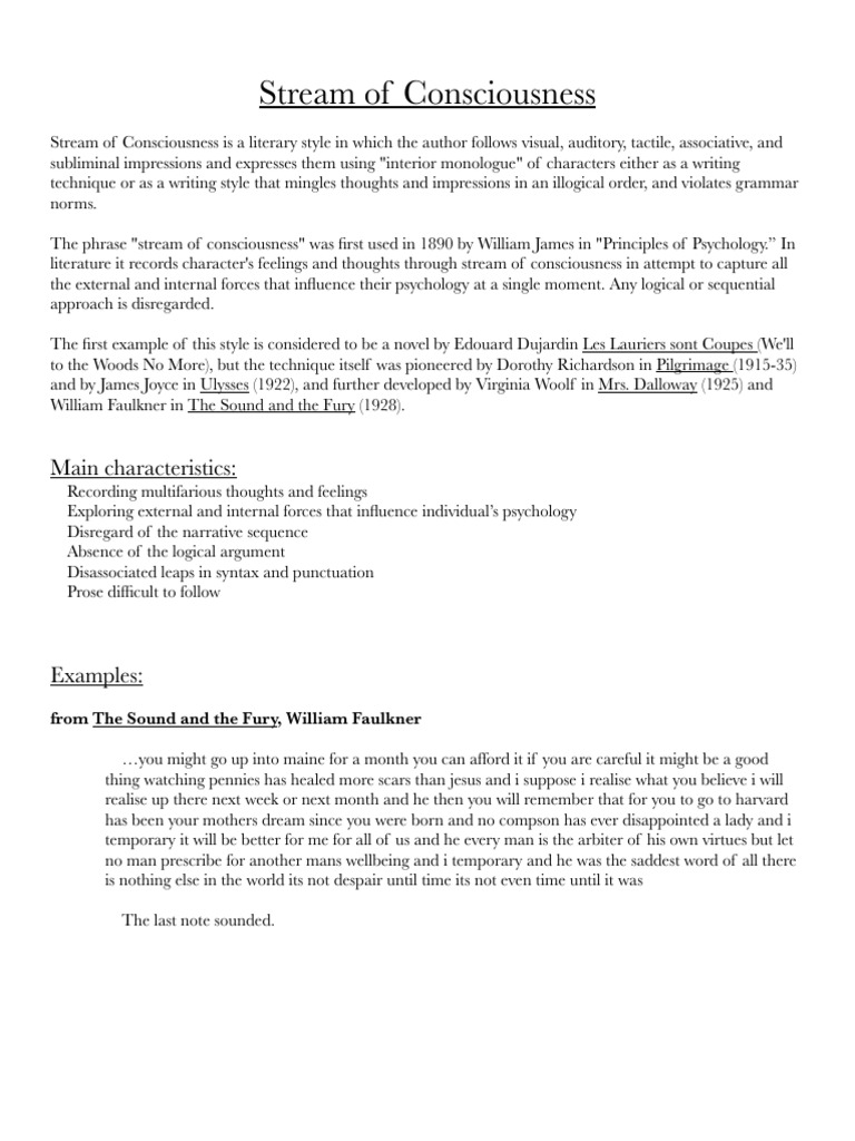 Stream of Consciousness: Main Characteristics | PDF | Art
