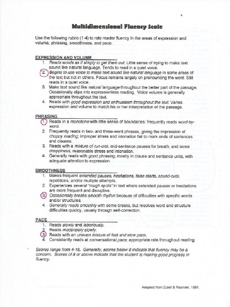 Multidimensional Fluency Scale | PDF