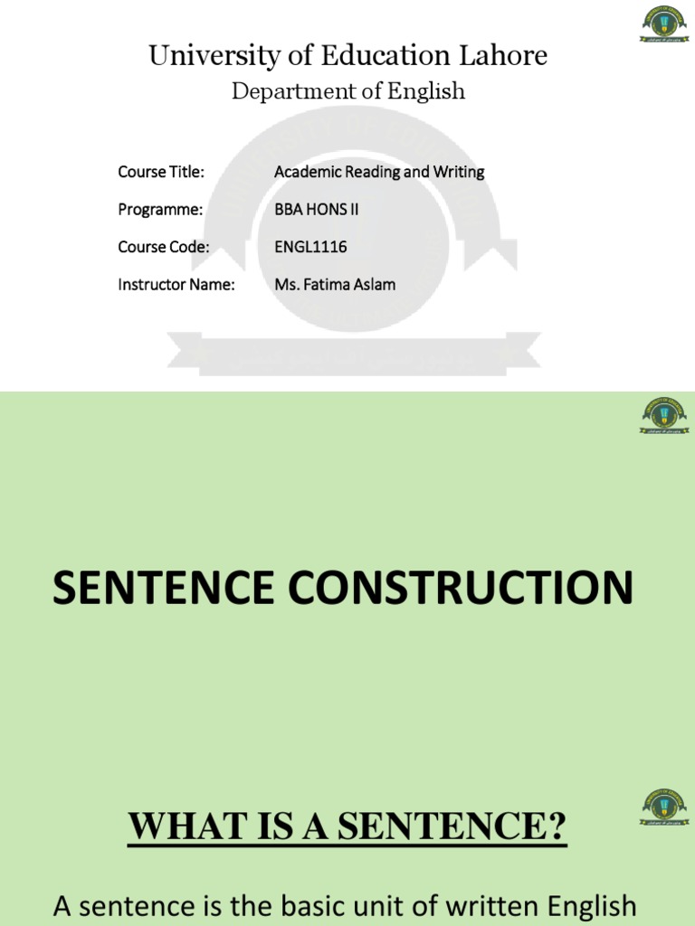 Lecture 9 Sentence Construction Part 1 Slides | PDF | Clause | Subject ...