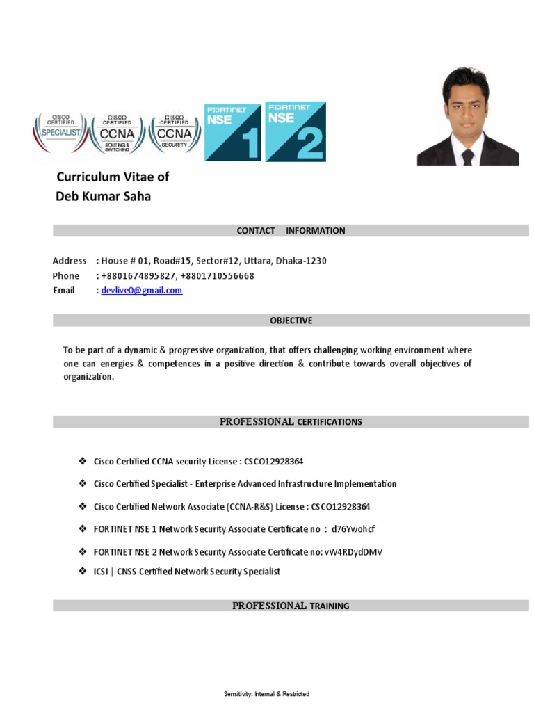 Deb - Kumar - Saha - CV 2 | PDF | Virtual Private Network | Cisco Certifications