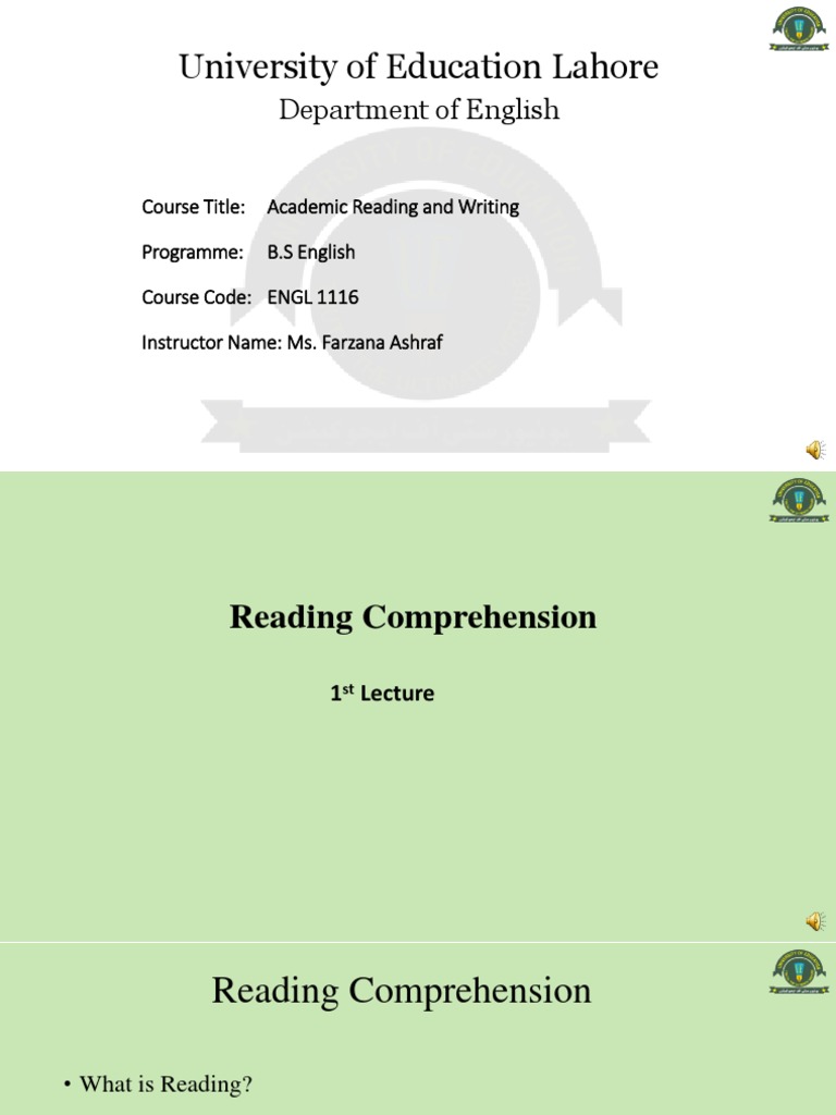 Reading Comprehension Lecture 1 Ppt Pdf Pdf Reading Comprehension