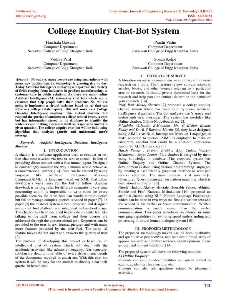 college-enquiry-chat-bot-system-IJERTV9IS090396 2020 PDF | PDF ...