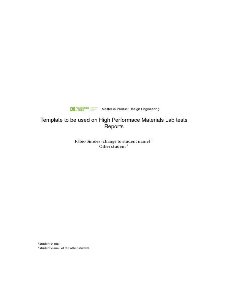 Template To Be Used On High Performace Materials Lab Tests Reports ...