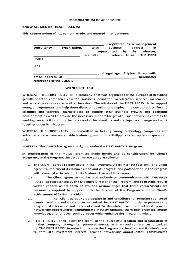 Sample Moa With Start Ups | PDF | Indemnity | Damages
