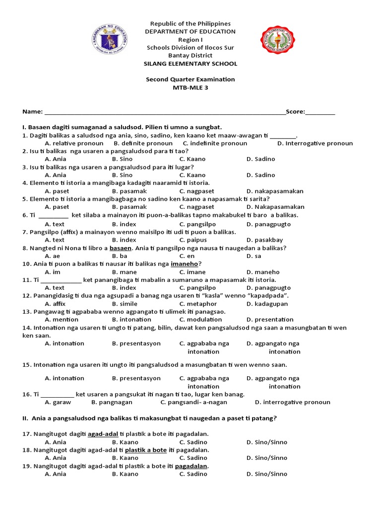 2nd Quarter Exam-Mtb-Mle | PDF