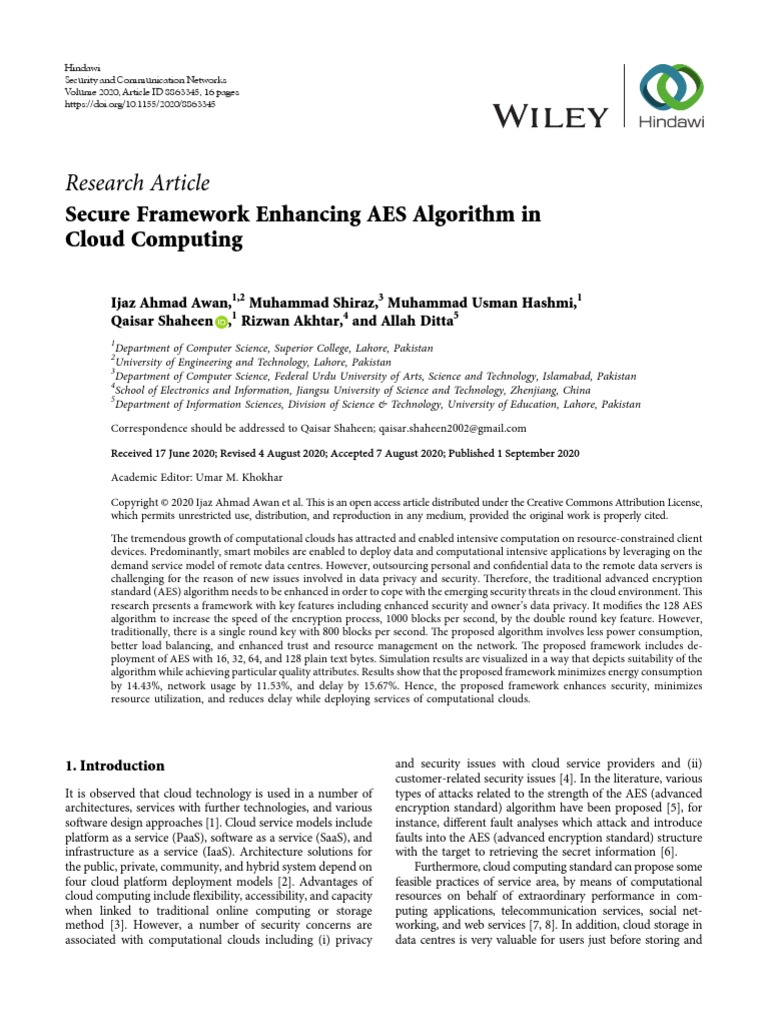 Secure Framework Enhancing Aes Algorithm In Cloud Download Free Pdf Platform As A Service