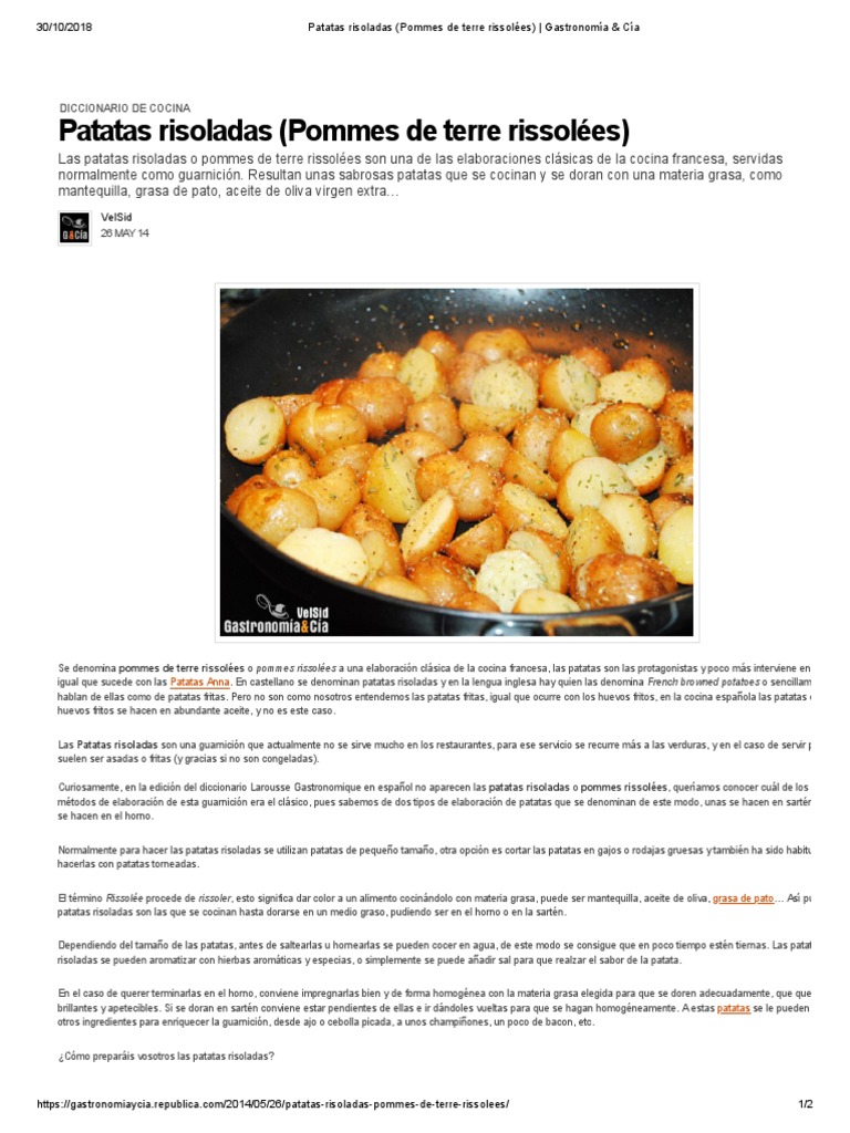 Patatas Risoladas (Pommes de Terre Rissolées) - Gastronomía & Cía PDF ...