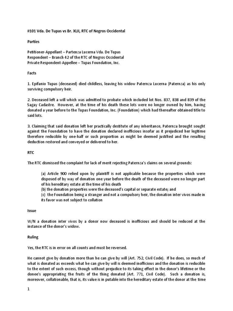 #101 Vda. de Tupas Vs Br. XLII, RTC of Negros Occidental | PDF ...