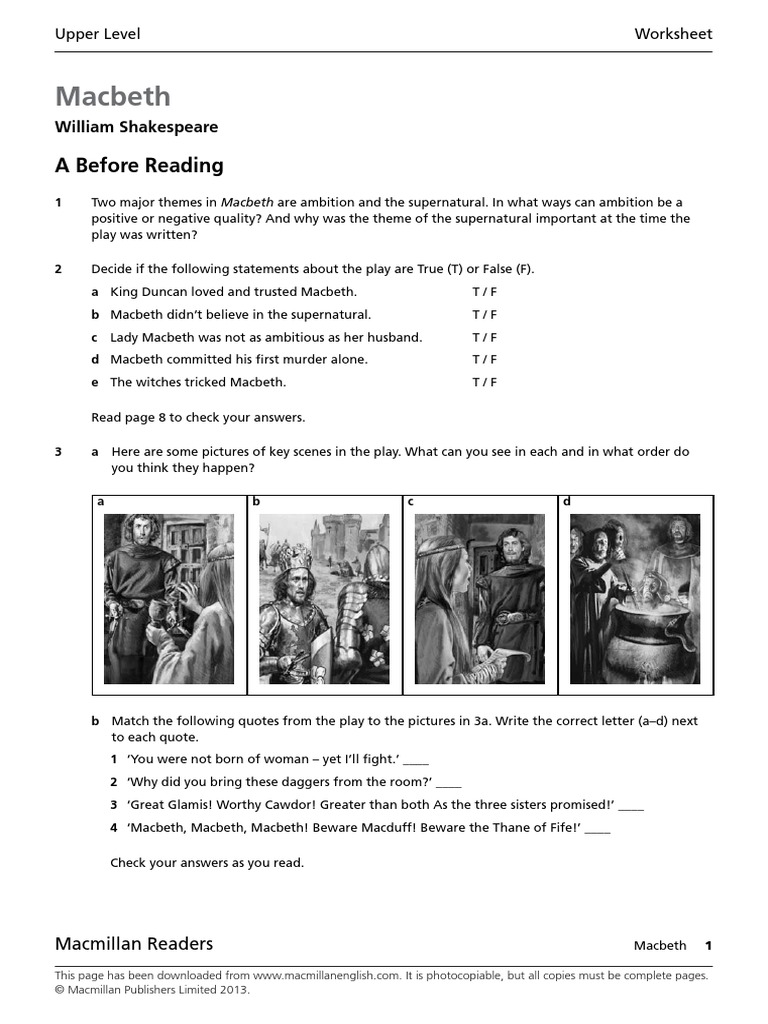 Macbeth Worksheet Worksheet PDF | PDF | Macbeth | Shakespearean Tragedies