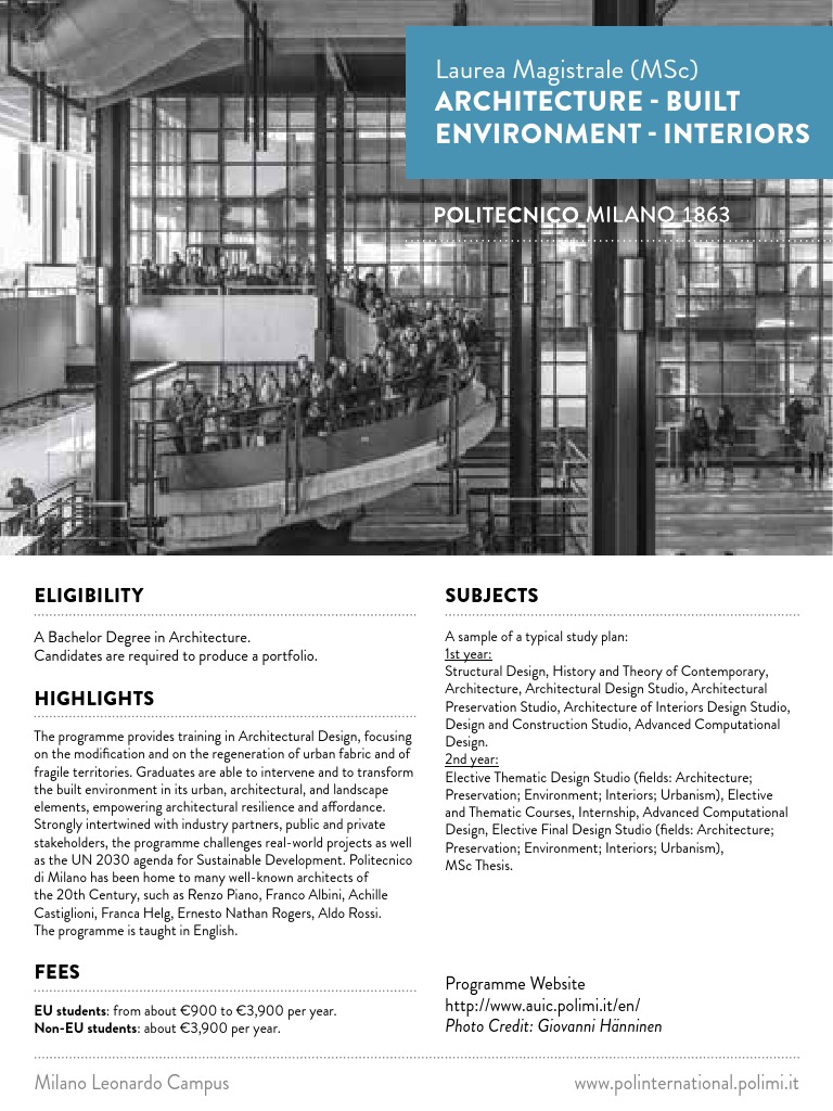 MSc Architecture Program Overview | PDF