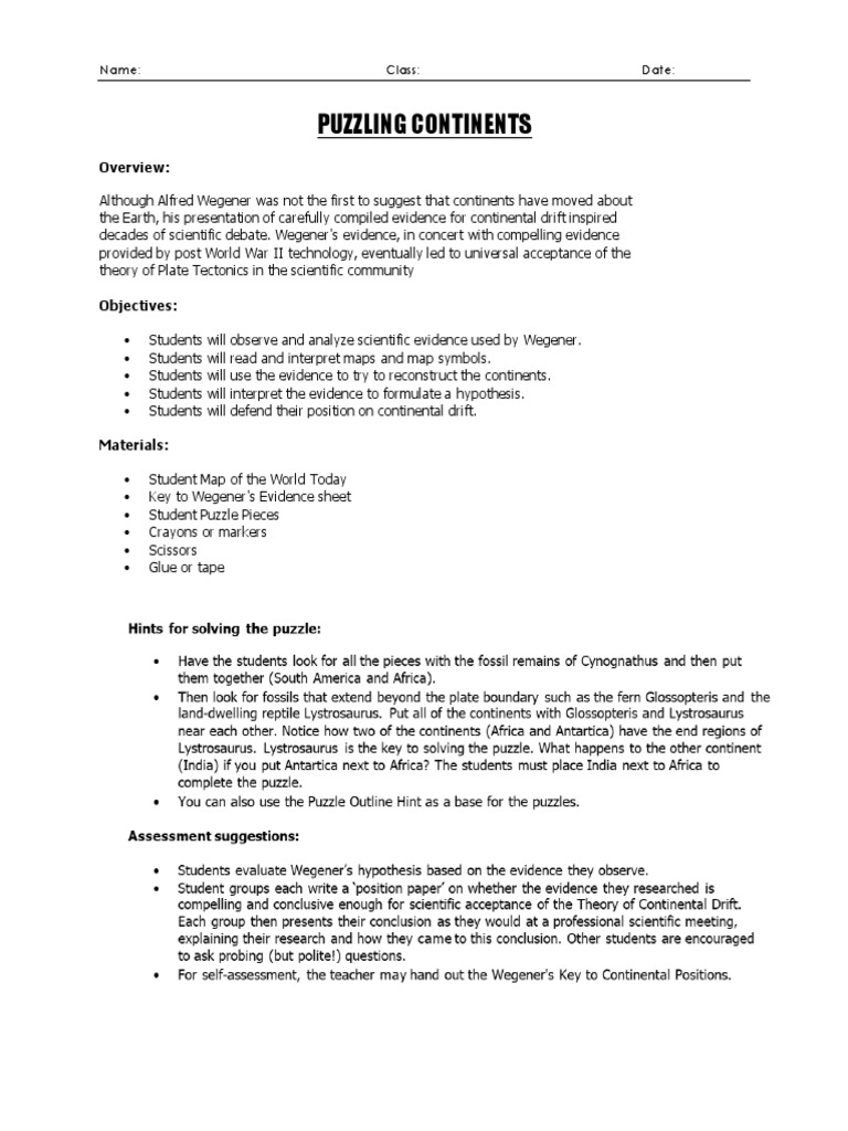 Pangaea Puzzle Activity | PDF | Plate Tectonics | Continent