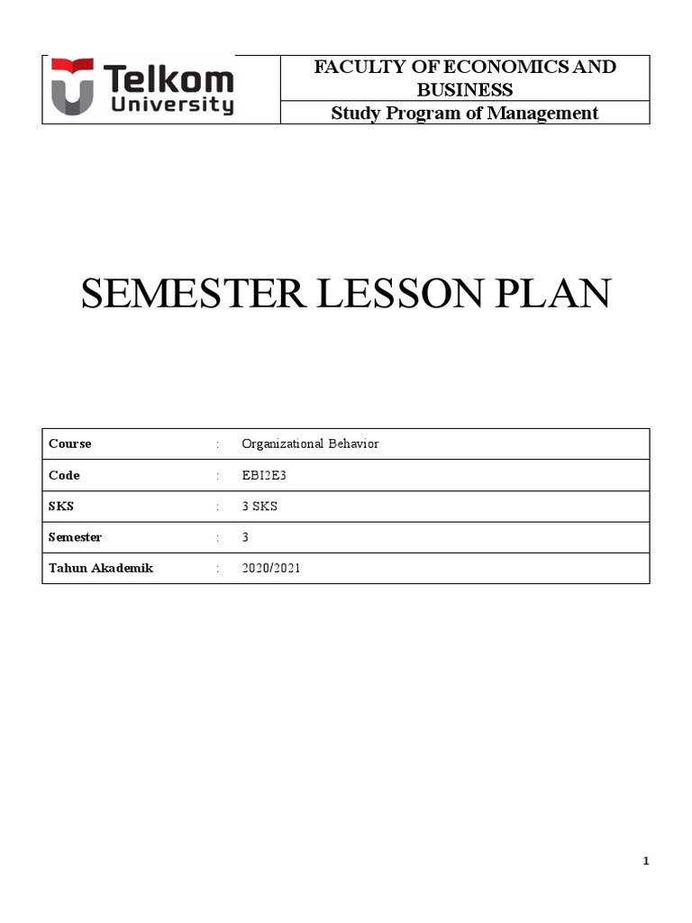 Semester Lesson Plan: Faculty of Economics and Business Study Program ...
