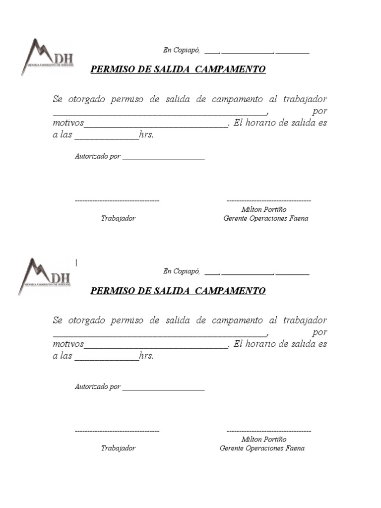 Permiso de Salida Formato | PDF