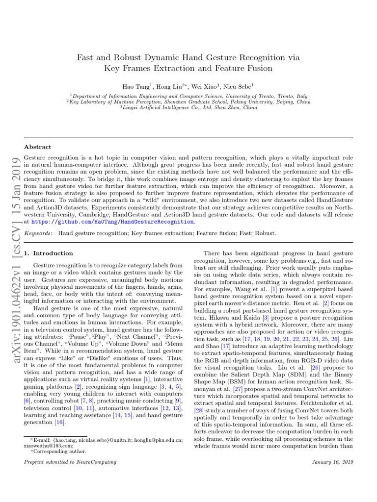 Fast and Robust Dynamic Hand Gesture Recognition Via Key Frames Extraction and Feature Fusion ...