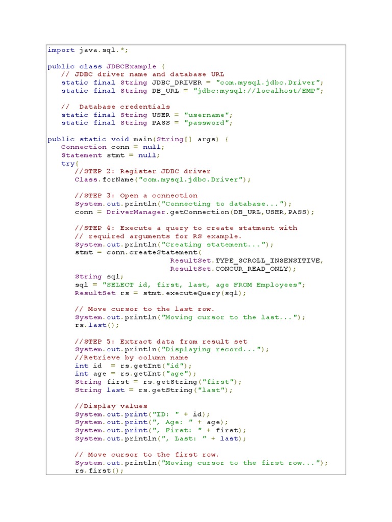 Jdbcexample String String String String String Connection Statement Class System Drivermanager