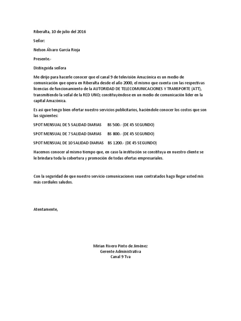 De Canal 9 Proforma | PDF | Negocios