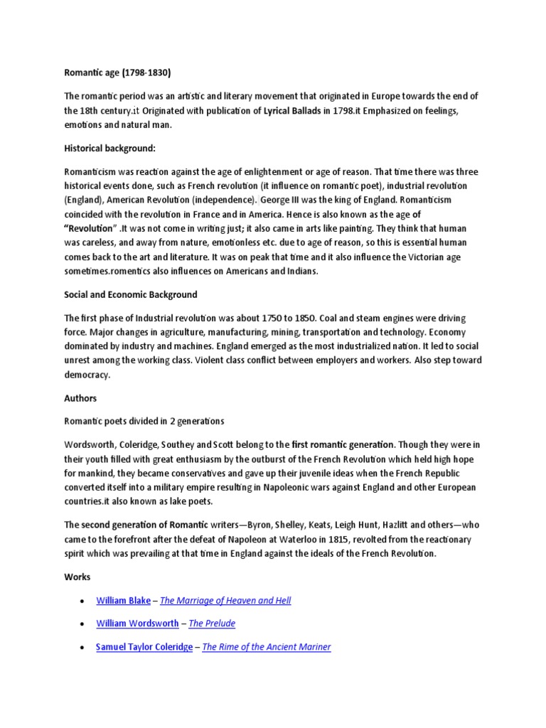 The Romantic Age: An Overview of the Romantic Period in Literature and ...