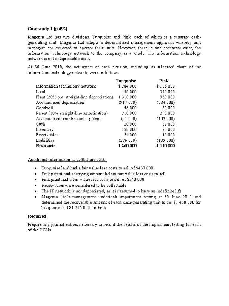 IAS 36 - Impairment of Asset - Case Study 1 | PDF | Business ...